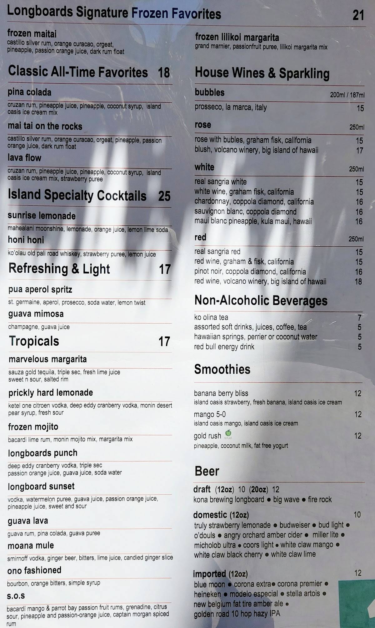 Menu at Longboards pub & bar, Kapolei