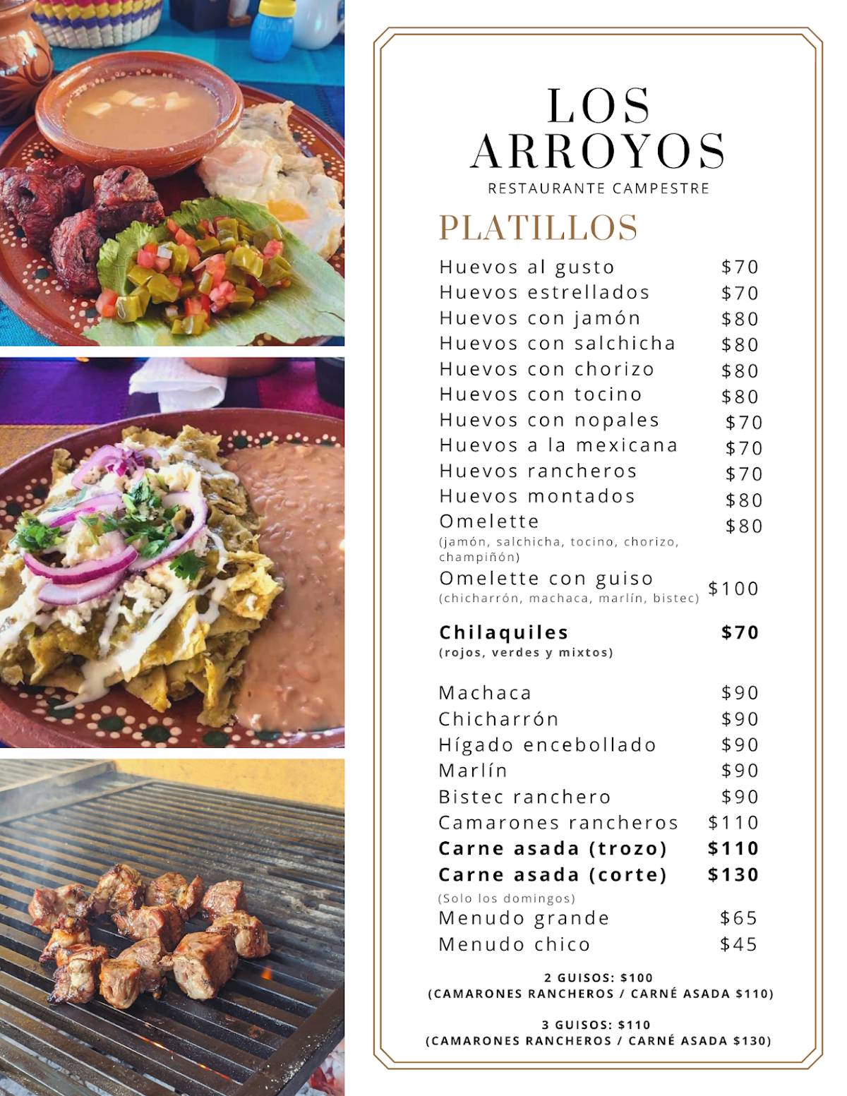 Menu at Los Arroyos Restaurante Campestre, Mexico