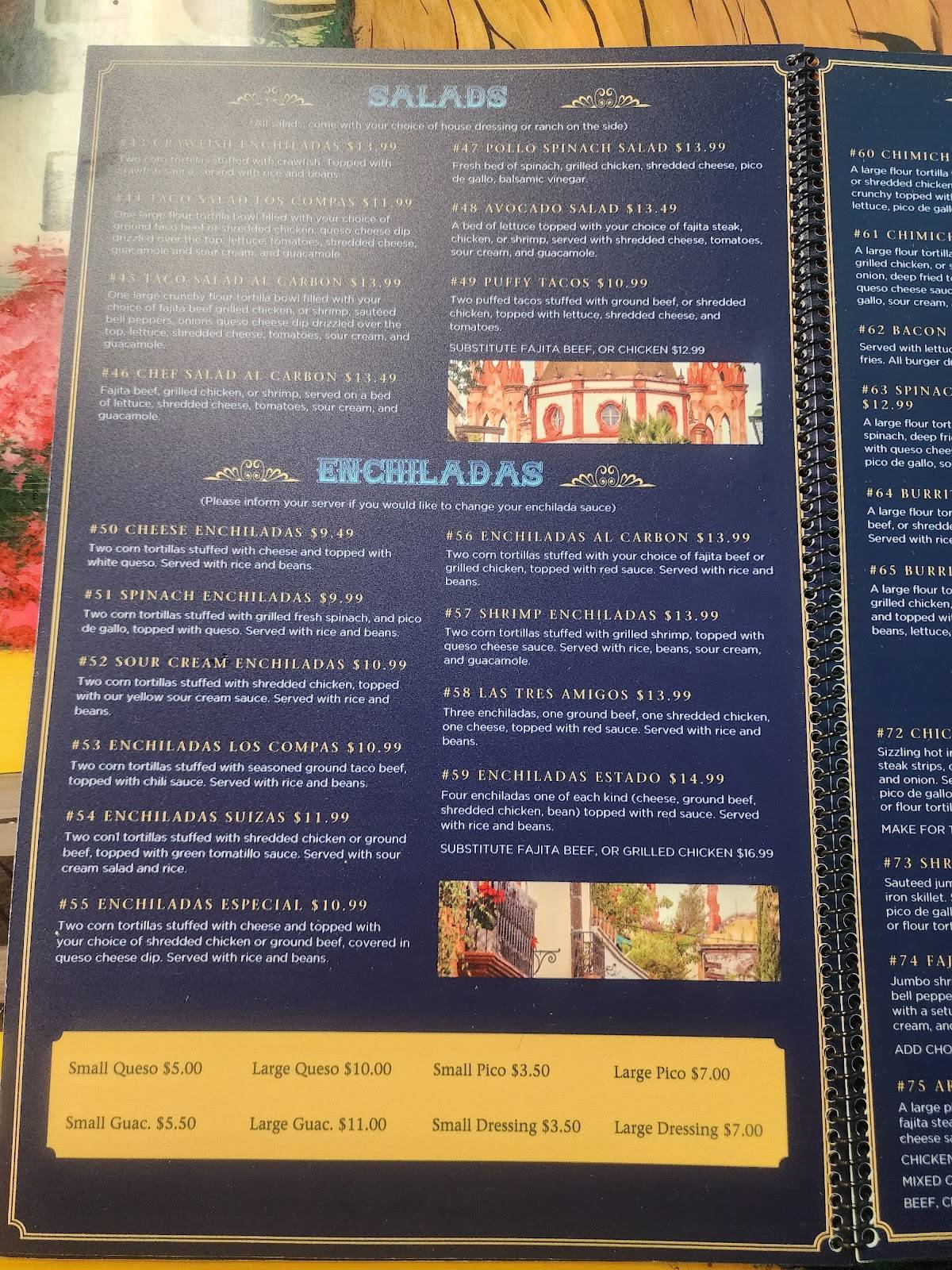 Menu at Los Compas restaurant, Bossier City
