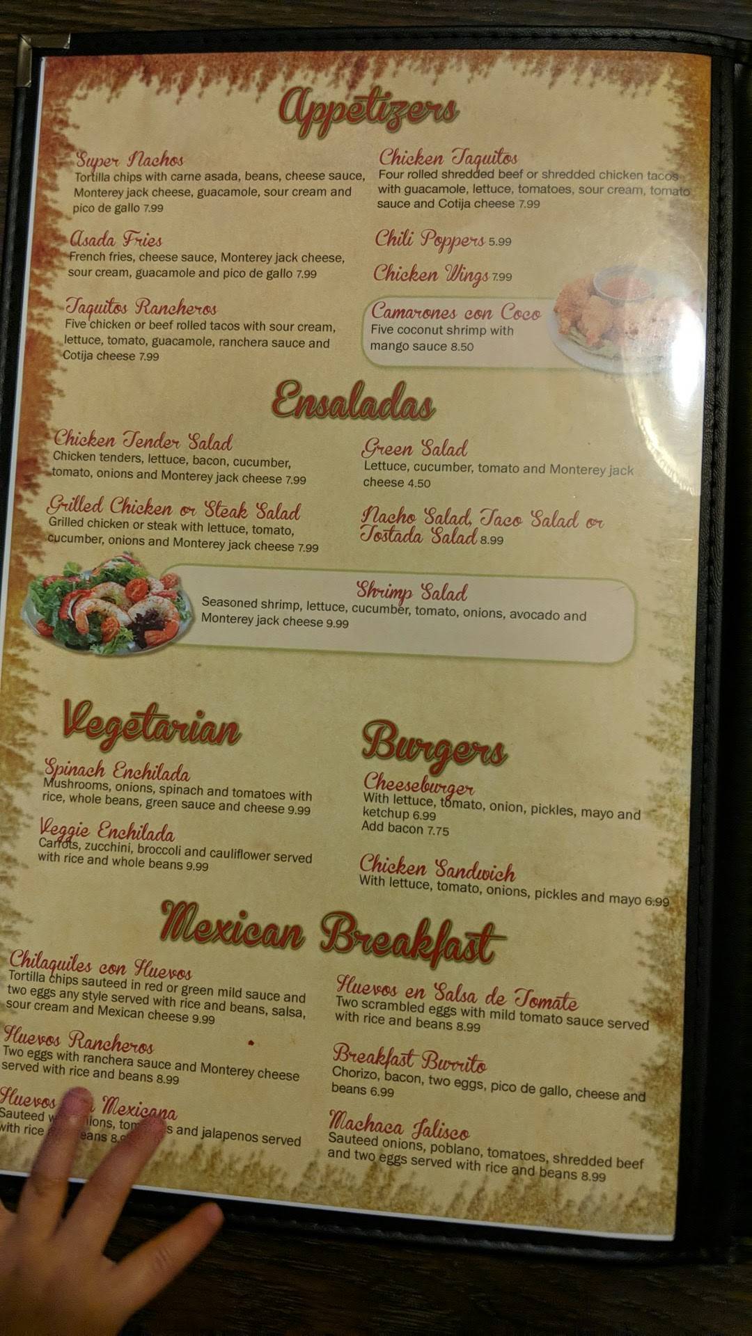 Menu at Los Costeños Restaurant, Corning
