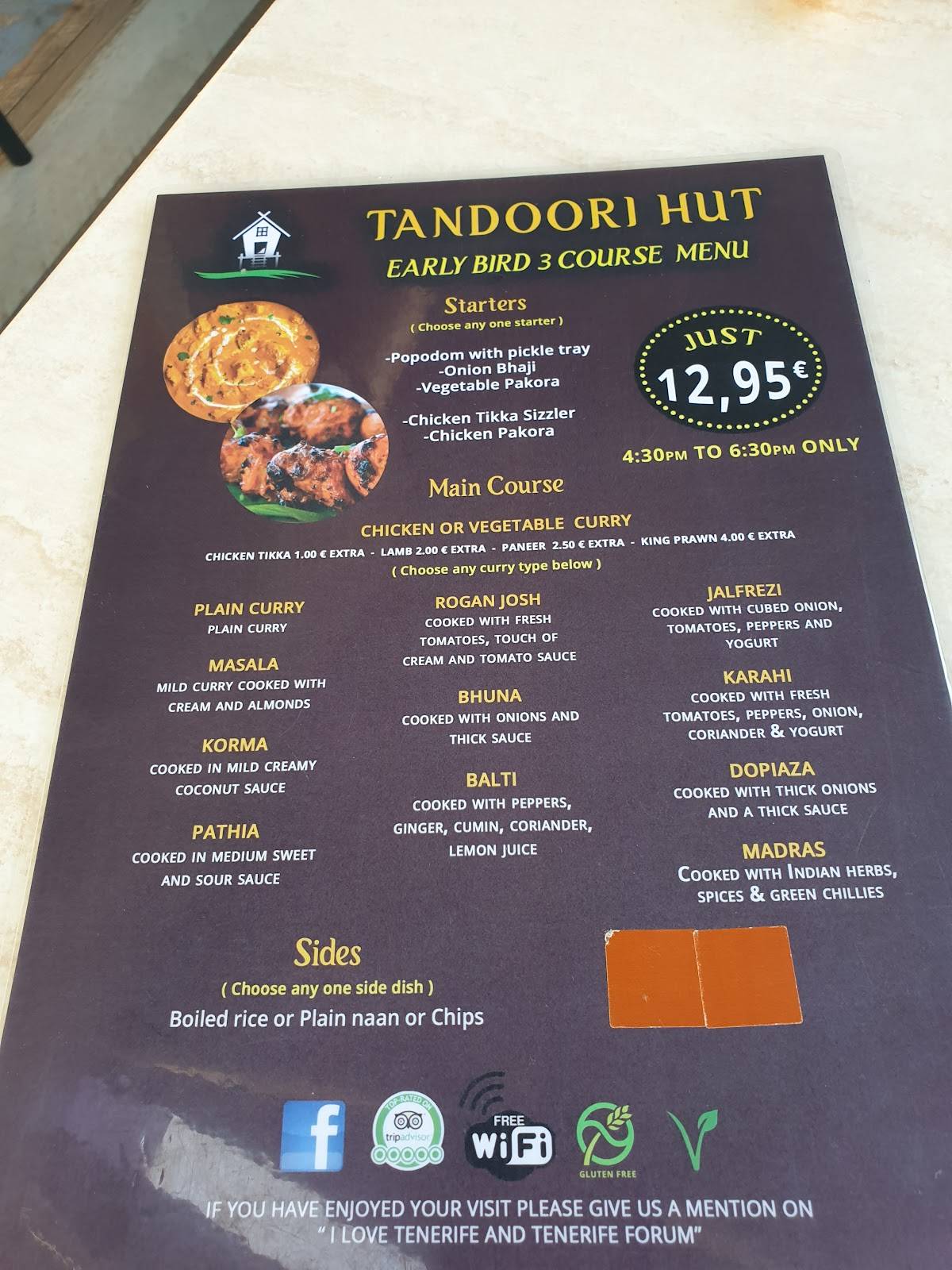 Menu at Tandoori Hut - Los Cristianos restaurant, Los Cristianos