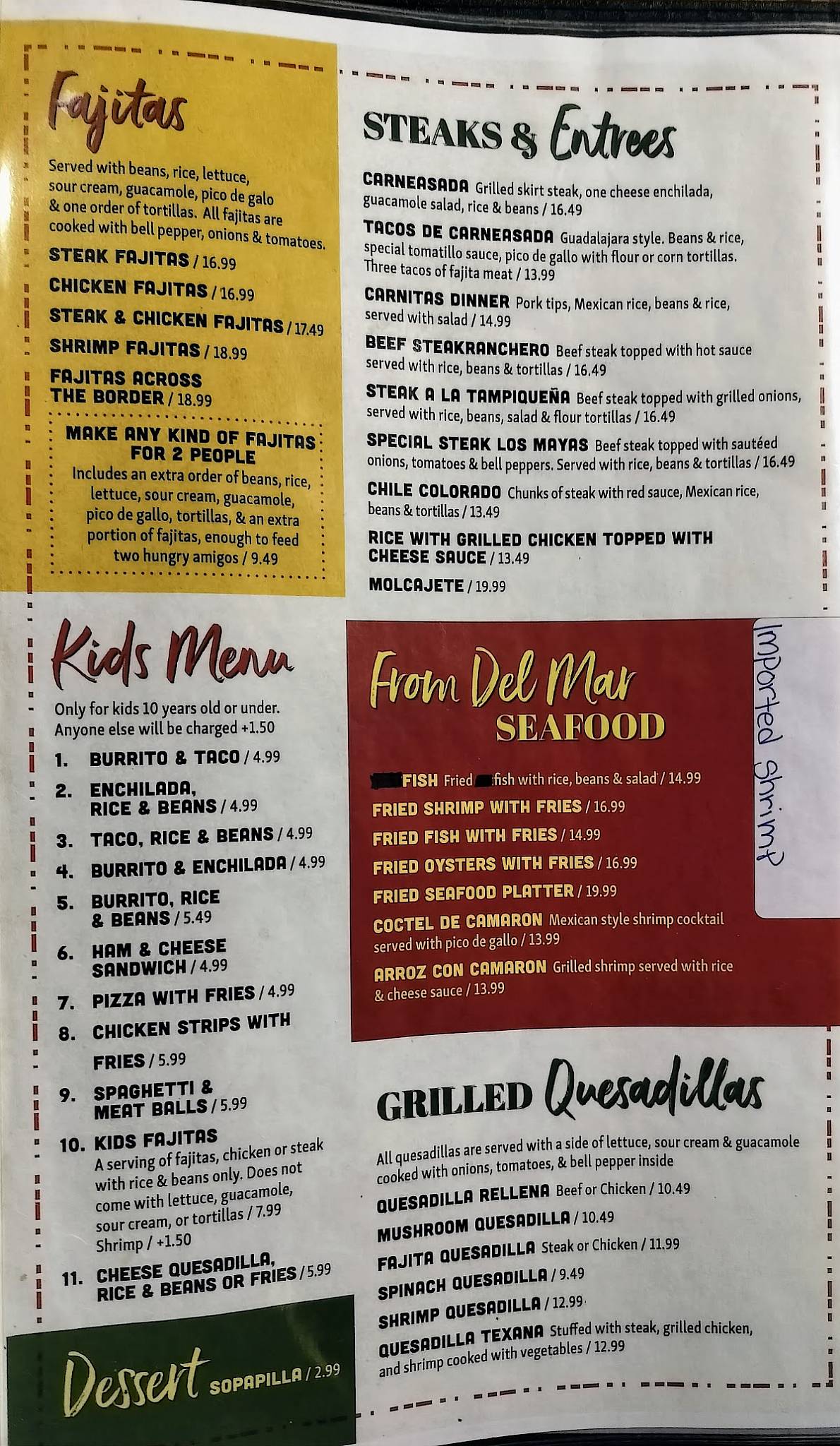 Menu at Los Mayas Mexican Restuarant restaurant, DeRidder, 804 N Pine St