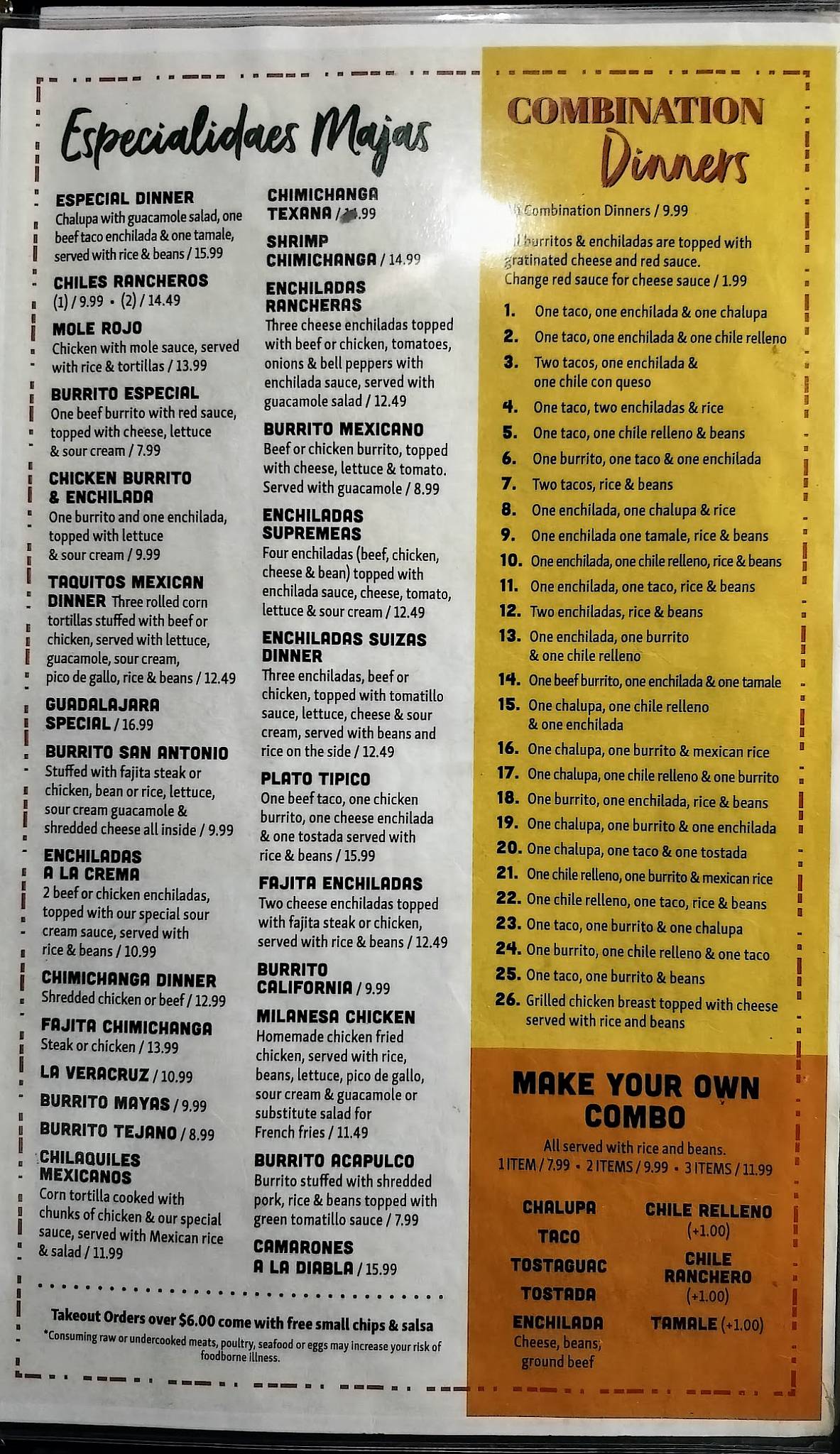 Menu at Los Mayas Mexican Restuarant restaurant, DeRidder, 804 N Pine St