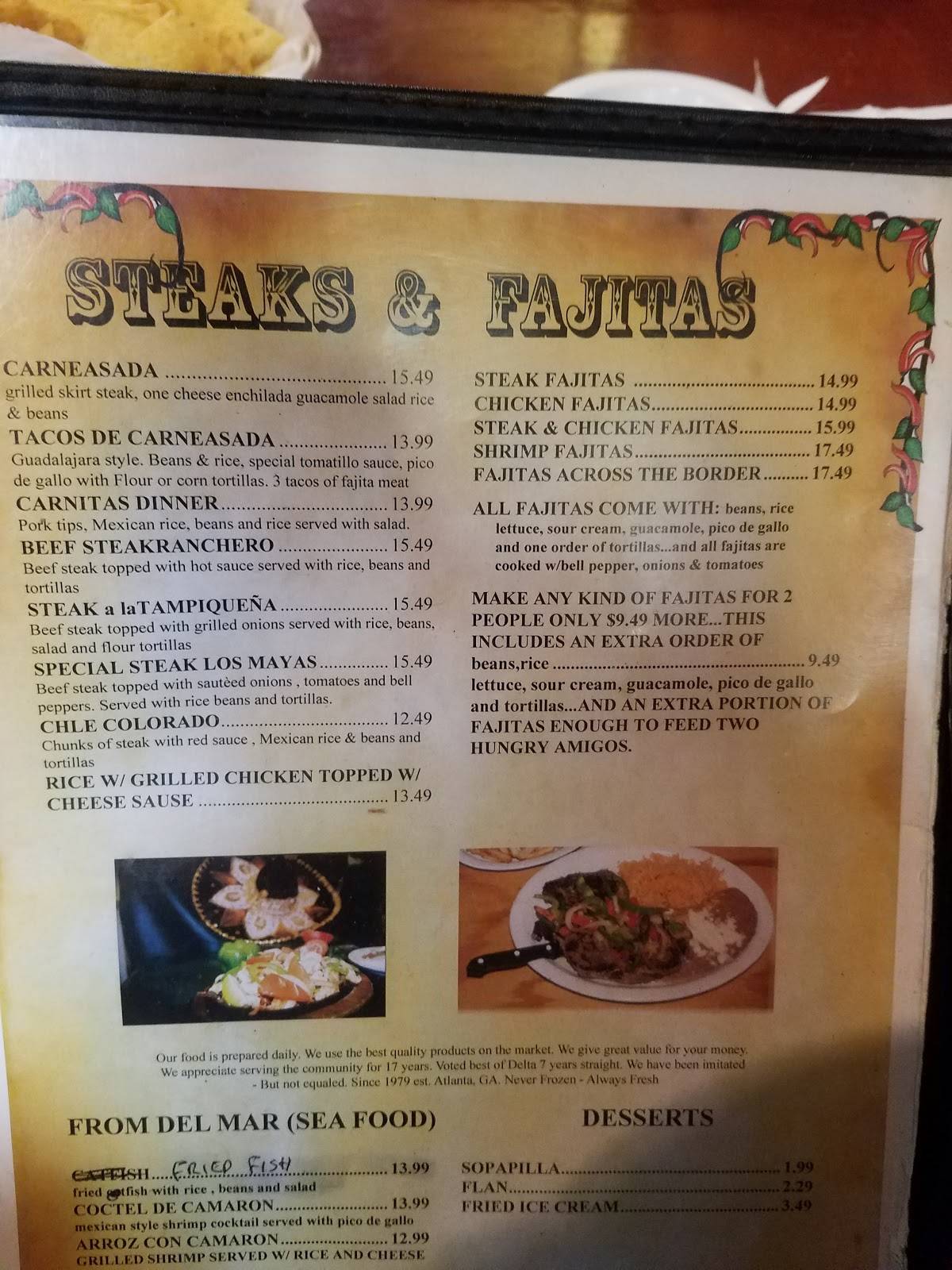 Menu at Los Mayas Mexican Restuarant restaurant, DeRidder, 804 N Pine St