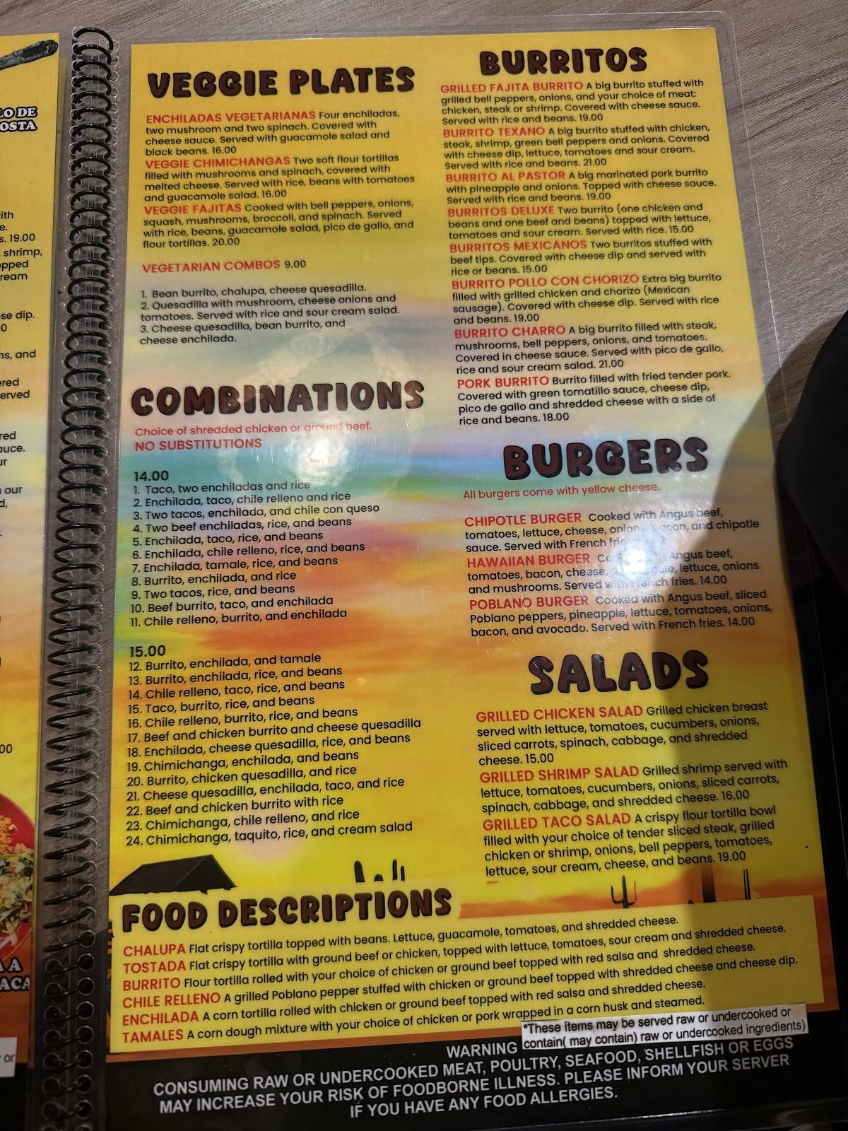 Menu at Los Nuevos Charros Mexican Restaurant, Sunset Beach