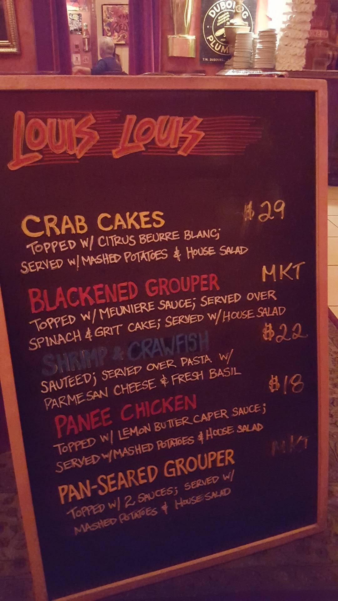 Menu at Louis Louis restaurant, Santa Rosa Beach