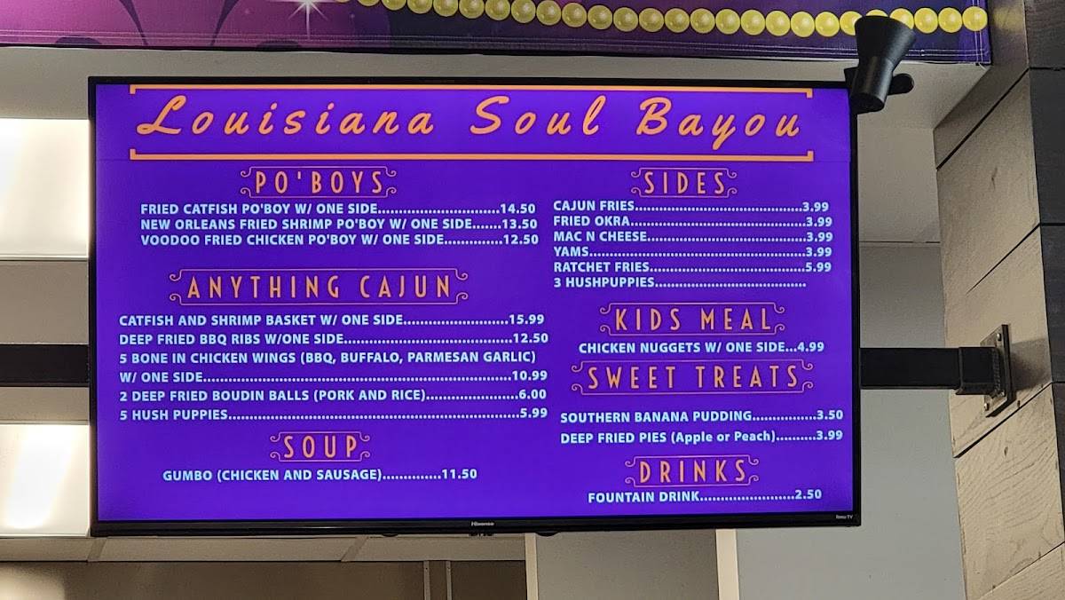 Menu at Louisiana's Soul Bayou LSB restaurant, Boise