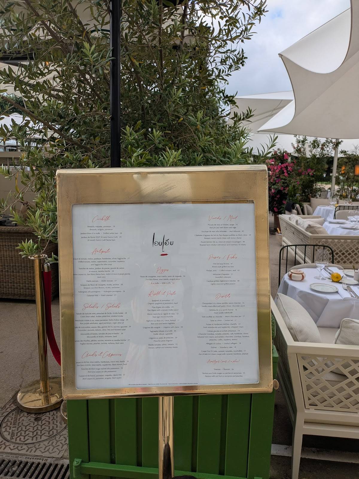Menu at Loulou restaurant, Paris, 107 Rue de Rivoli