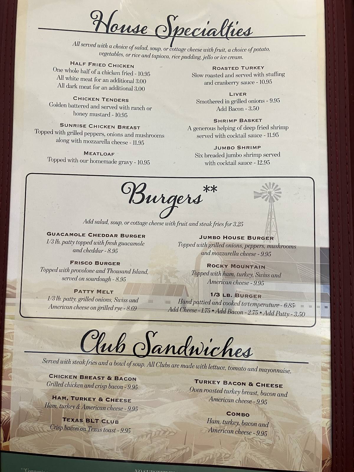 Menu at Sunrise Family Restaurant, Loves Park, N Alpine Rd
