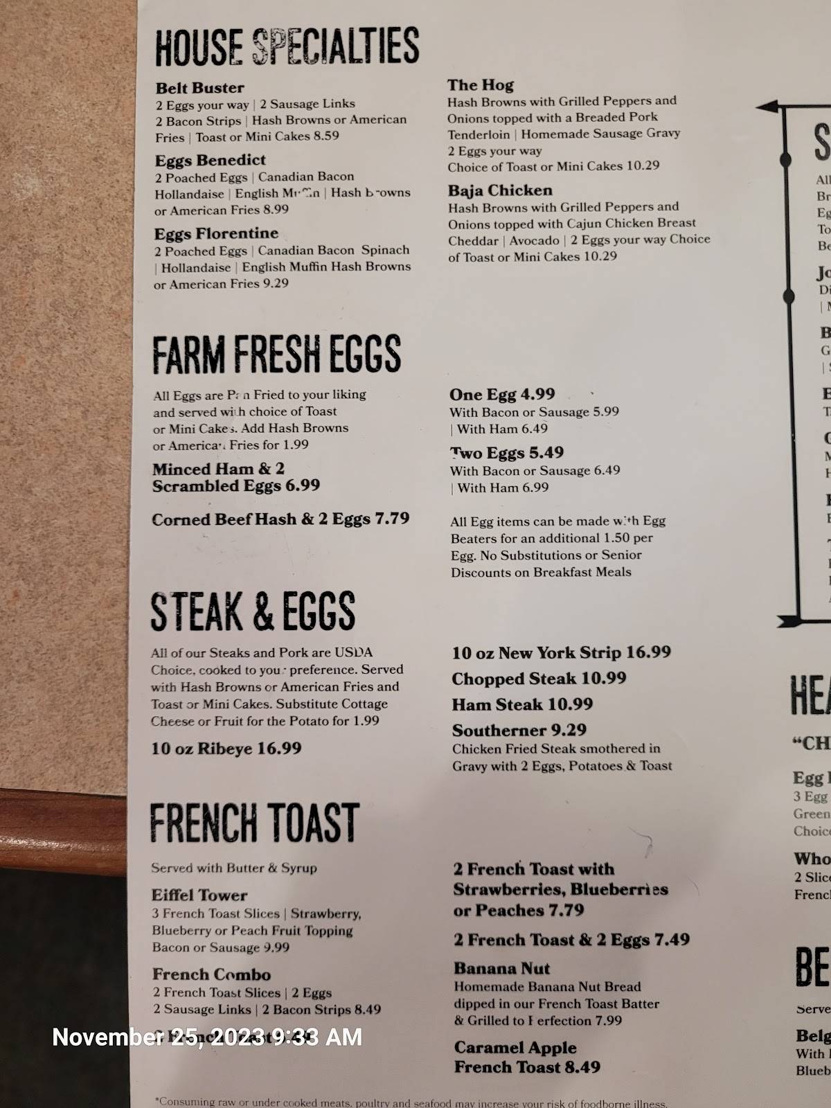 Menu at Sunrise Family Restaurant, Loves Park, N Alpine Rd