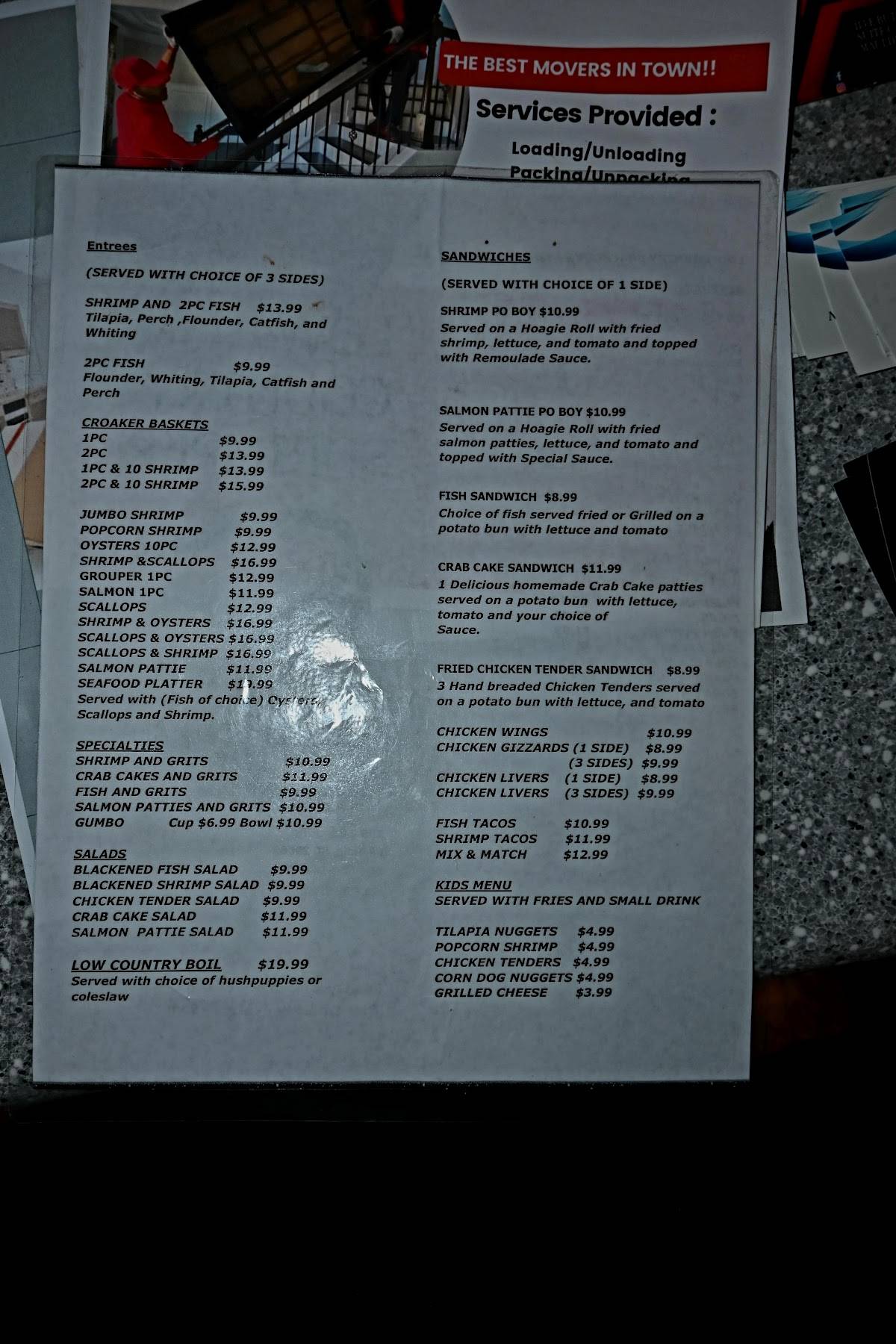 Menu at Low Country Shrimper restaurant, Mauldin
