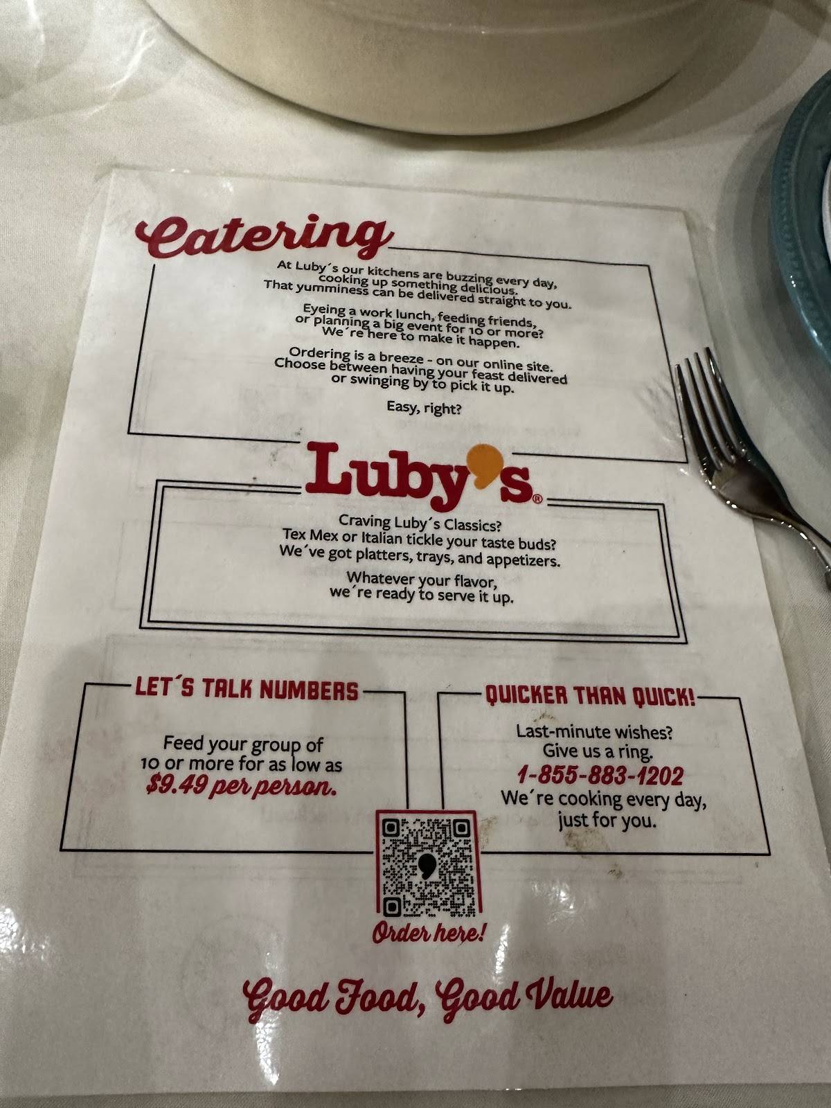 Menu at Luby's cafeteria, Houston, 19668 Northwest Fwy
