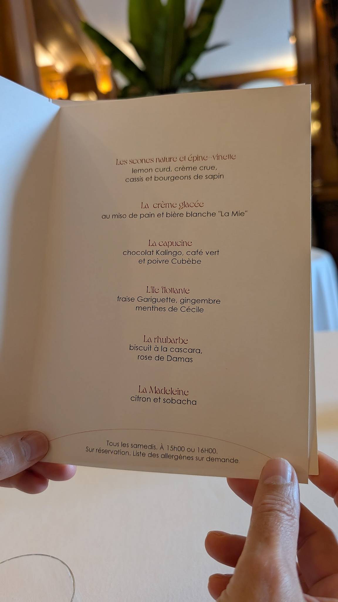 Menu at Lucas Carton restaurant, Paris, 9 Pl. de la Madeleine