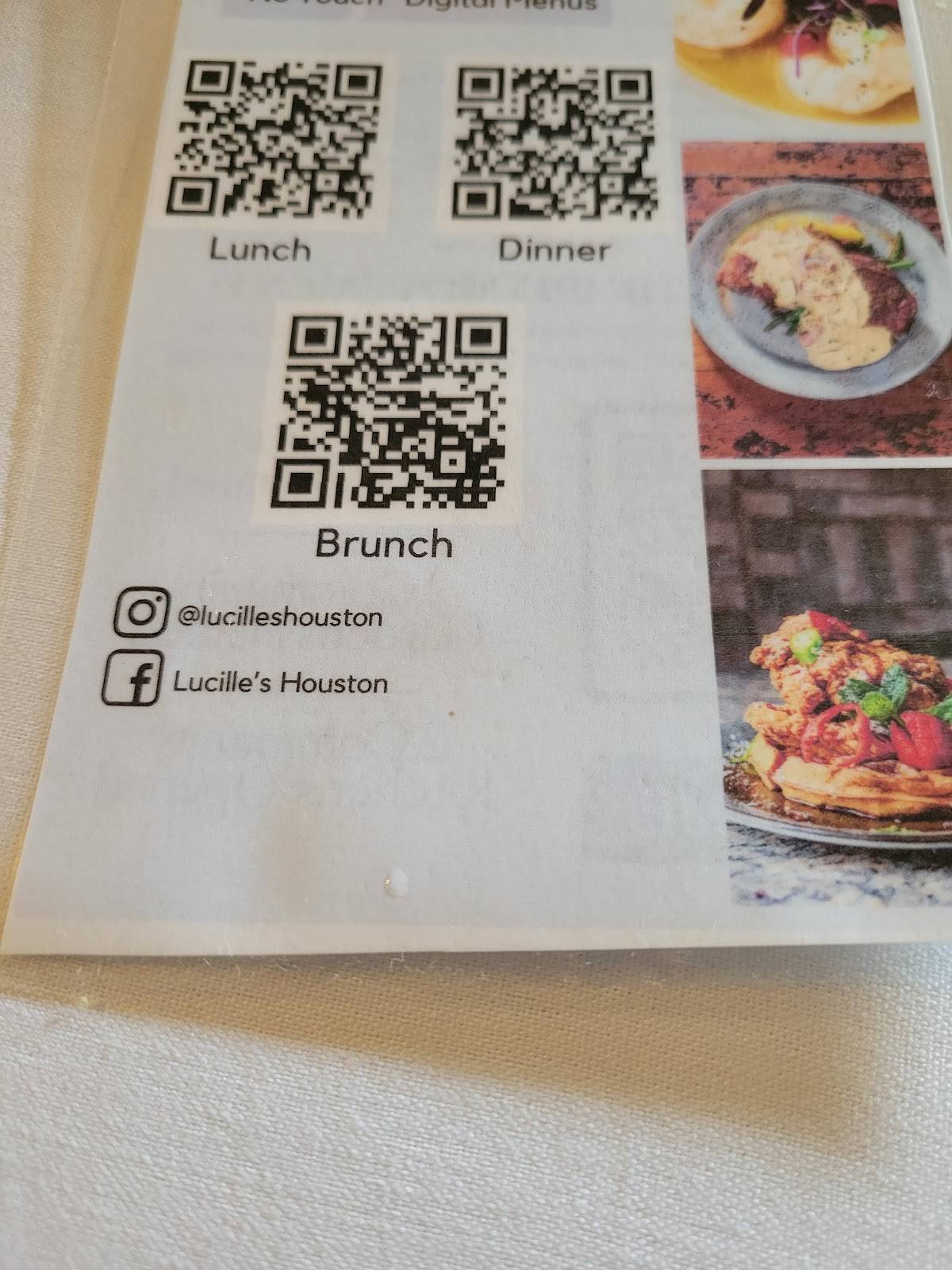 Menu at Lucille's restaurant, Houston