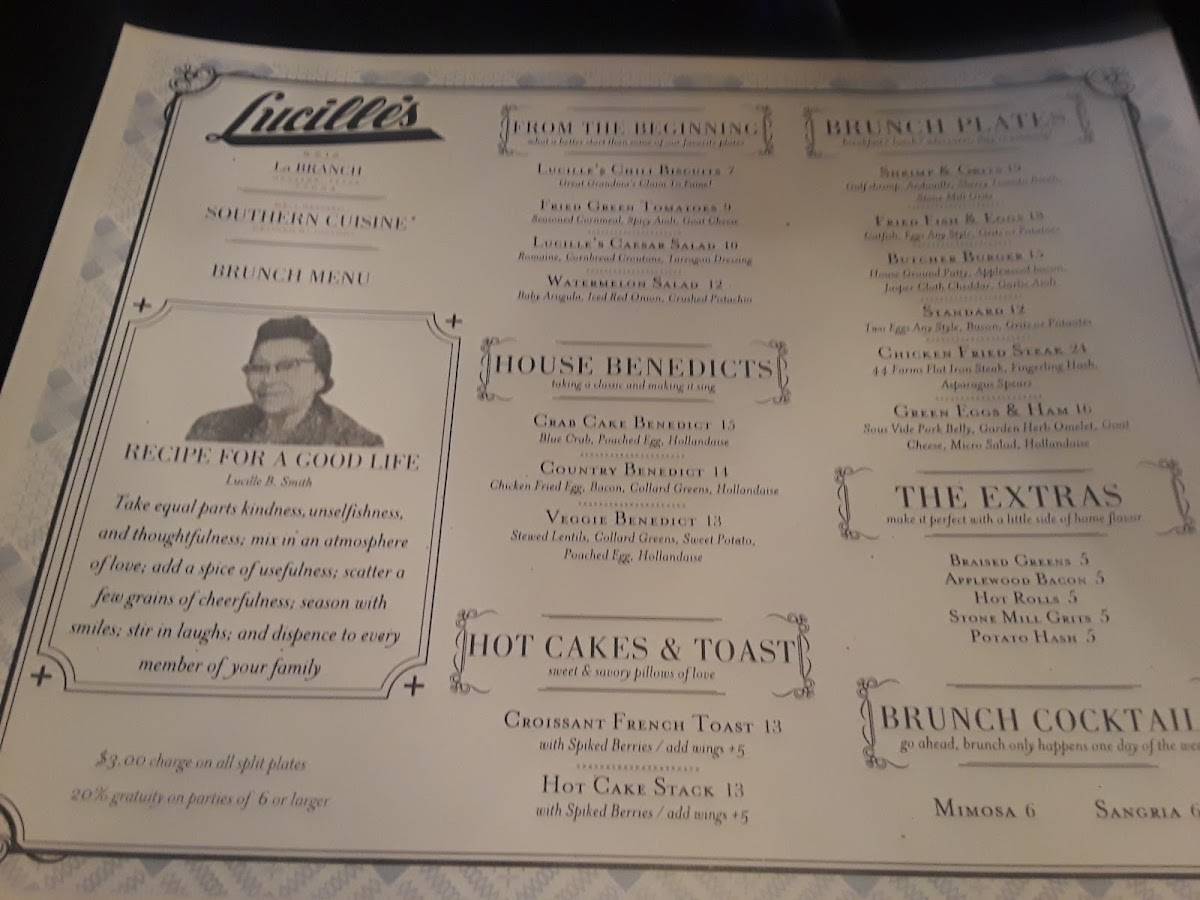Menu at Lucille's restaurant, Houston