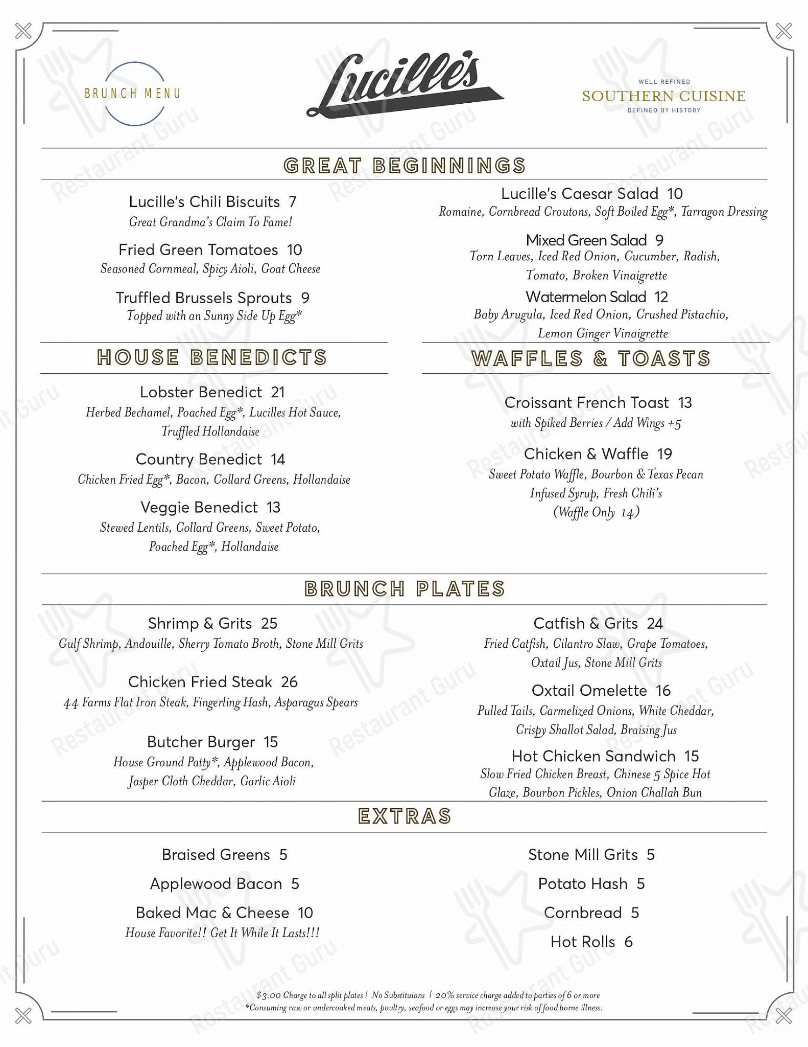 Menu at Lucille's restaurant, Houston