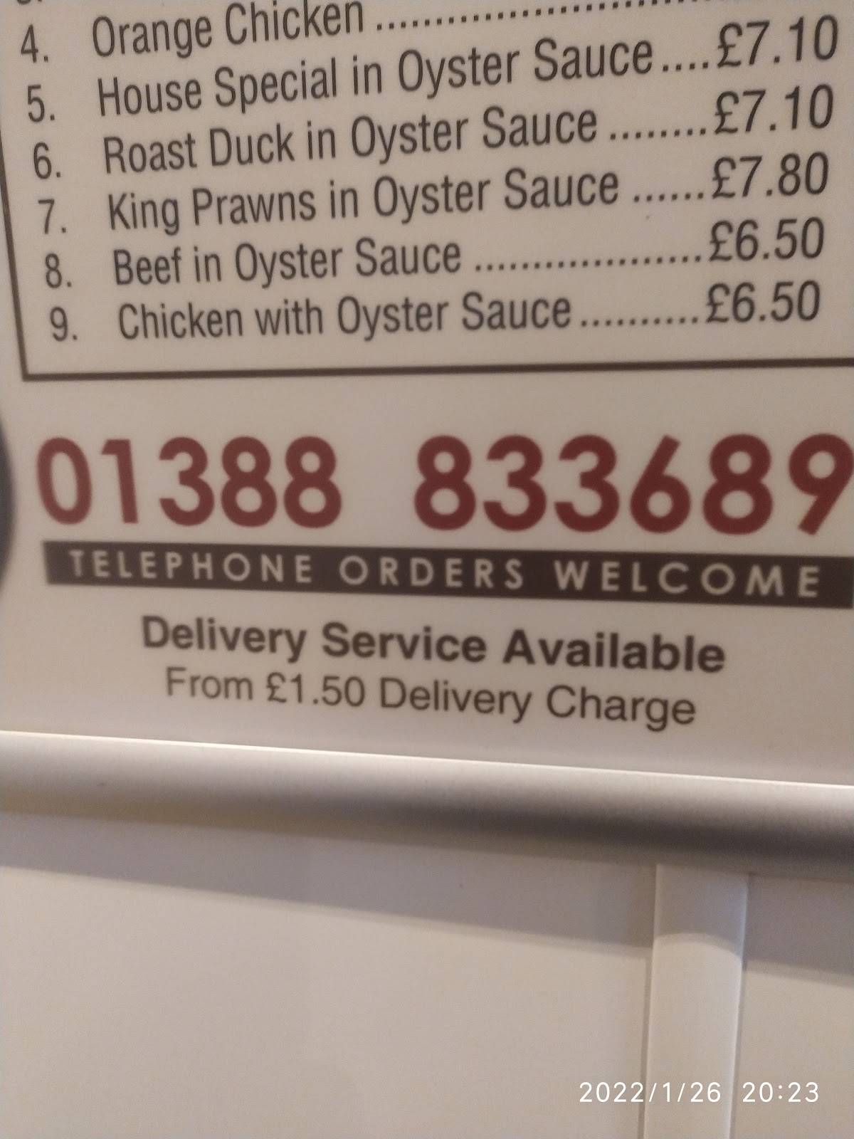 Menu at Lucky 8 Chinese Take Away restaurant, Bishop Auckland