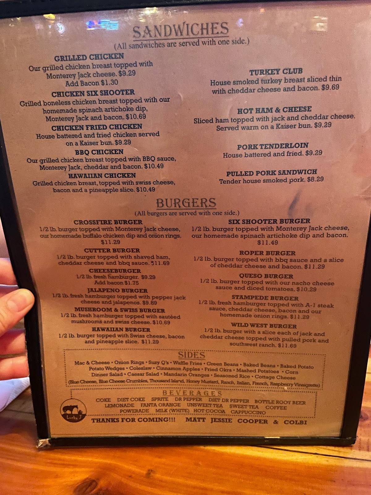 Menu at Lucky J Steakhouse & Arena, Carthage