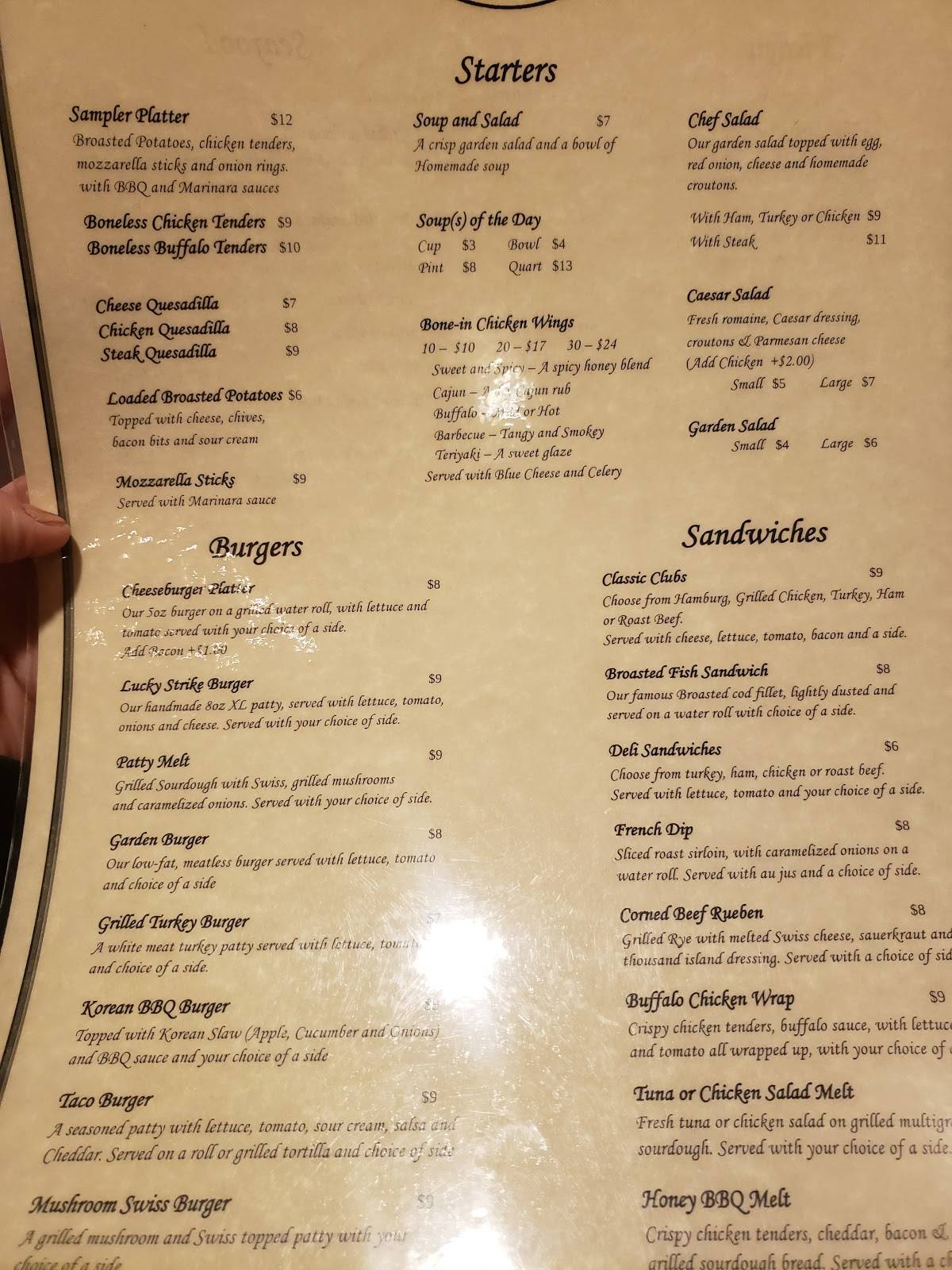 Menu at Lucky Strike Restaurant, Chicopee