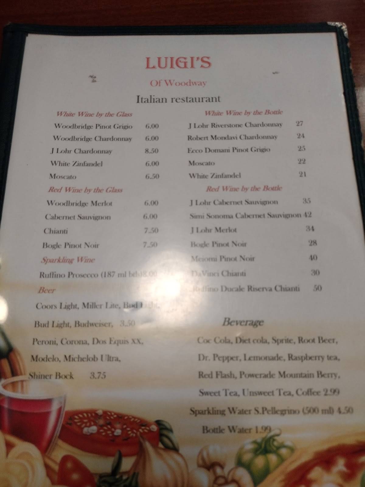 Menu at Luigi's Italian Restaurant, Woodway, Woodway Dr