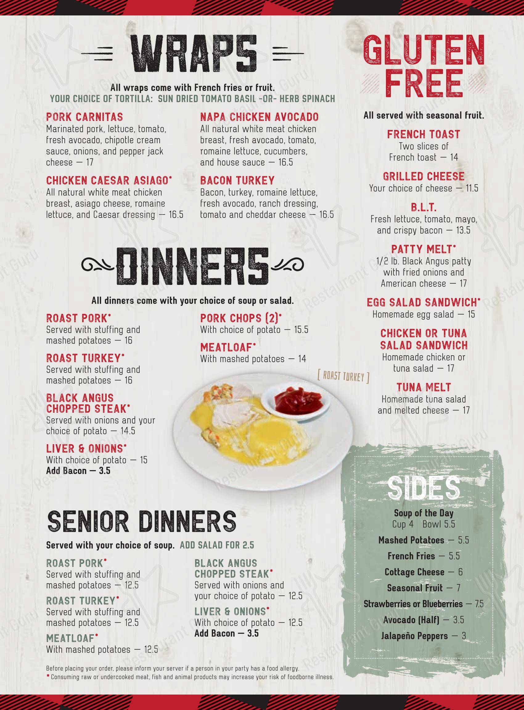 Menu at Lumber Inn restaurant, Delafield