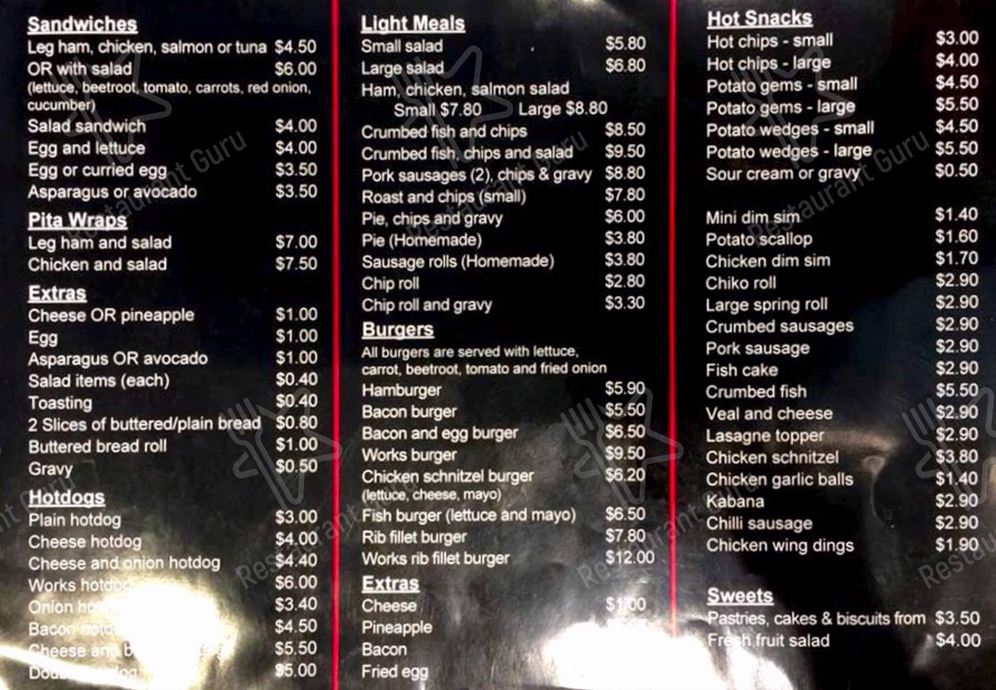 Menu at Lunch 168 fast food, Brendale