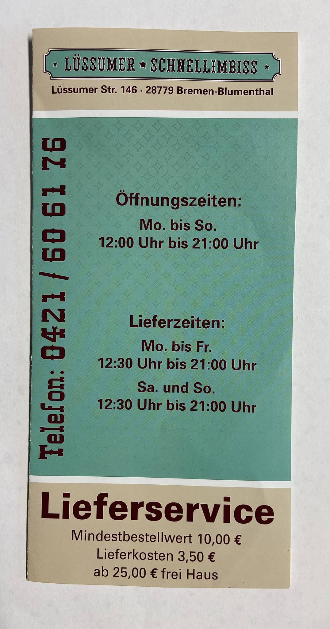 Speisekarte von Lüssumer Schnellimbiss fast Food, Bremen