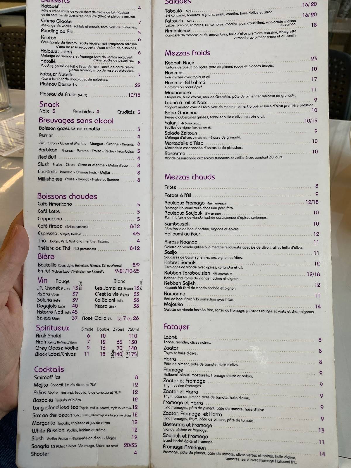 Menu at Lylac Resto lounge cafe, Montréal