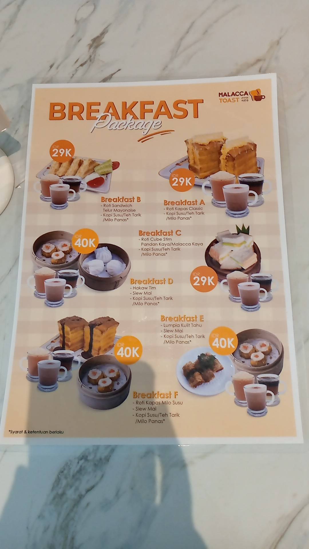 Carta del restaurante MALACCA TOAST CORNER GADING SERPONG, Curug Sangereng
