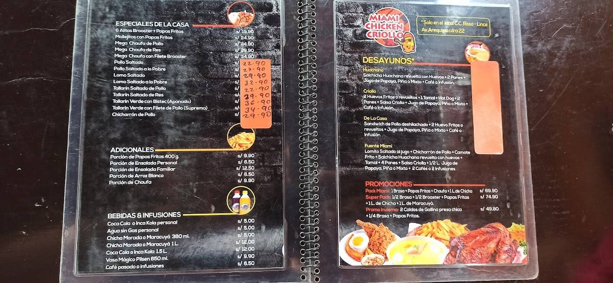 Carta del restaurante MIAMI CHICKEN GRILL, Callao, Av. Argentina 3093