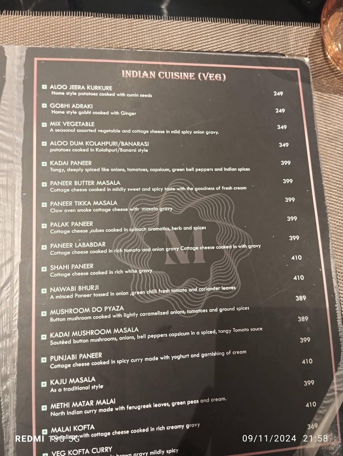 Menu at MICASA-JHANSI, Jhansi