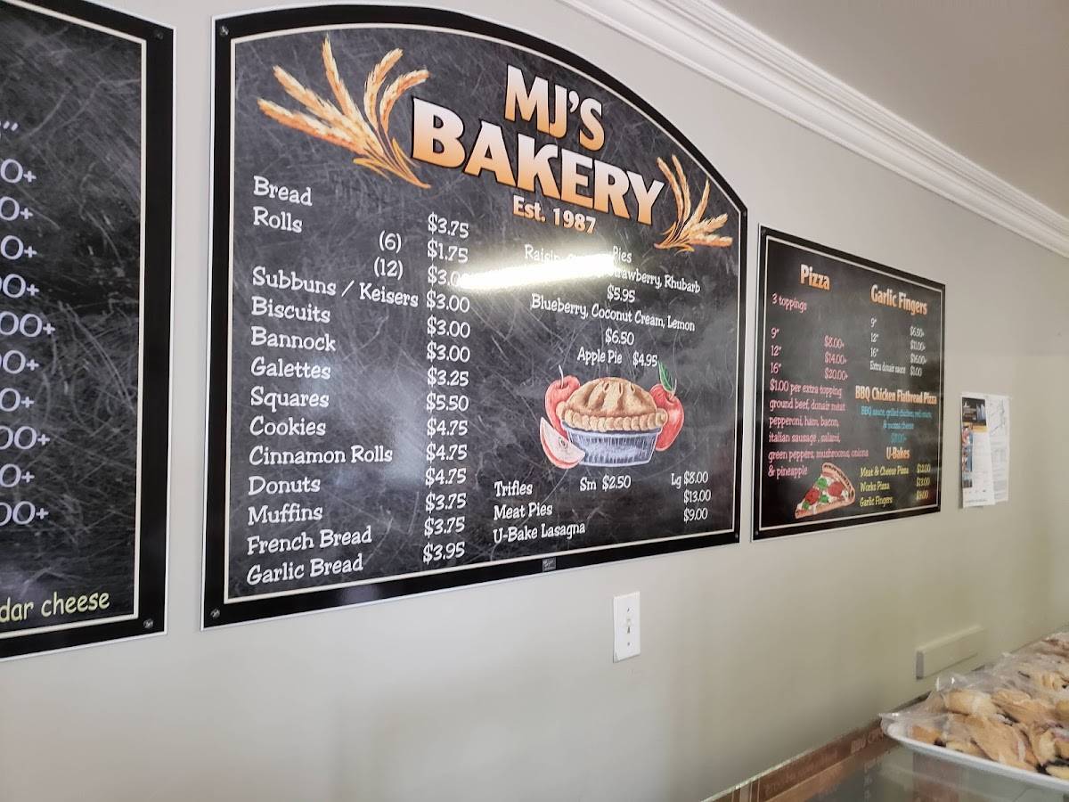 Menu at MJ's Bakery & Caboose Cafe, Tignish