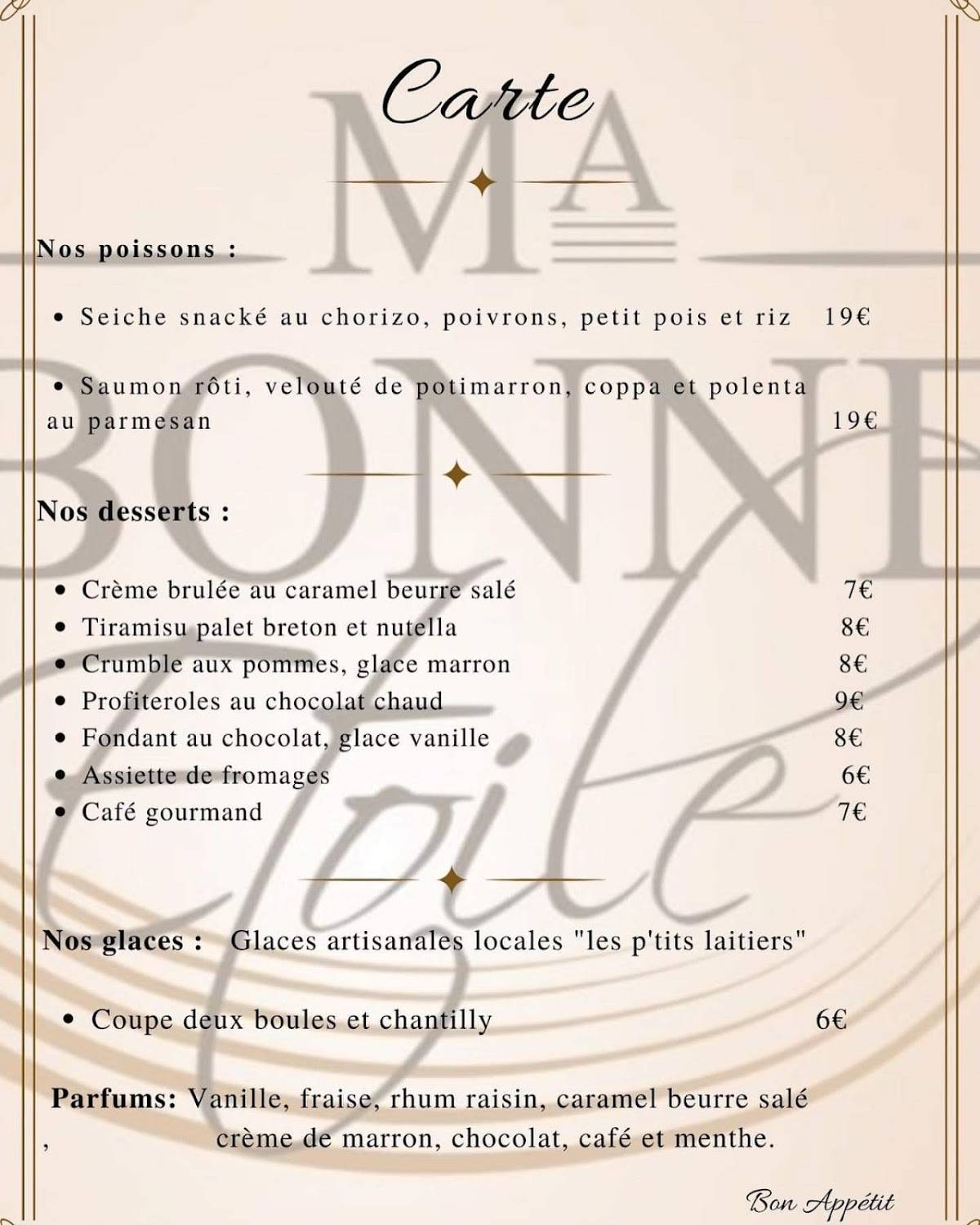 Menu au Ma bonne etoile restaurant, Auterive