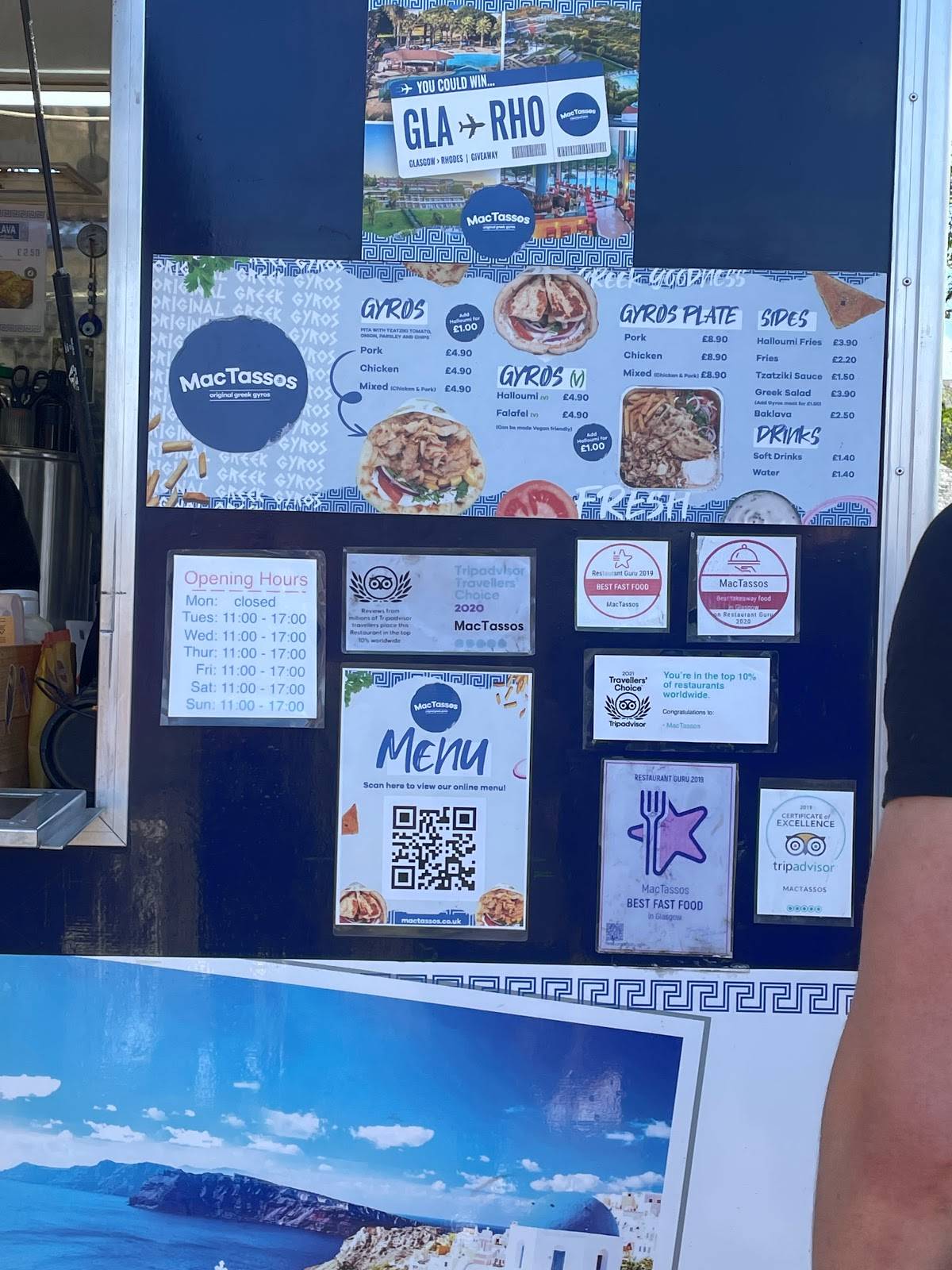 Menu at MacTassos fast food, Glasgow, Kelvin Way