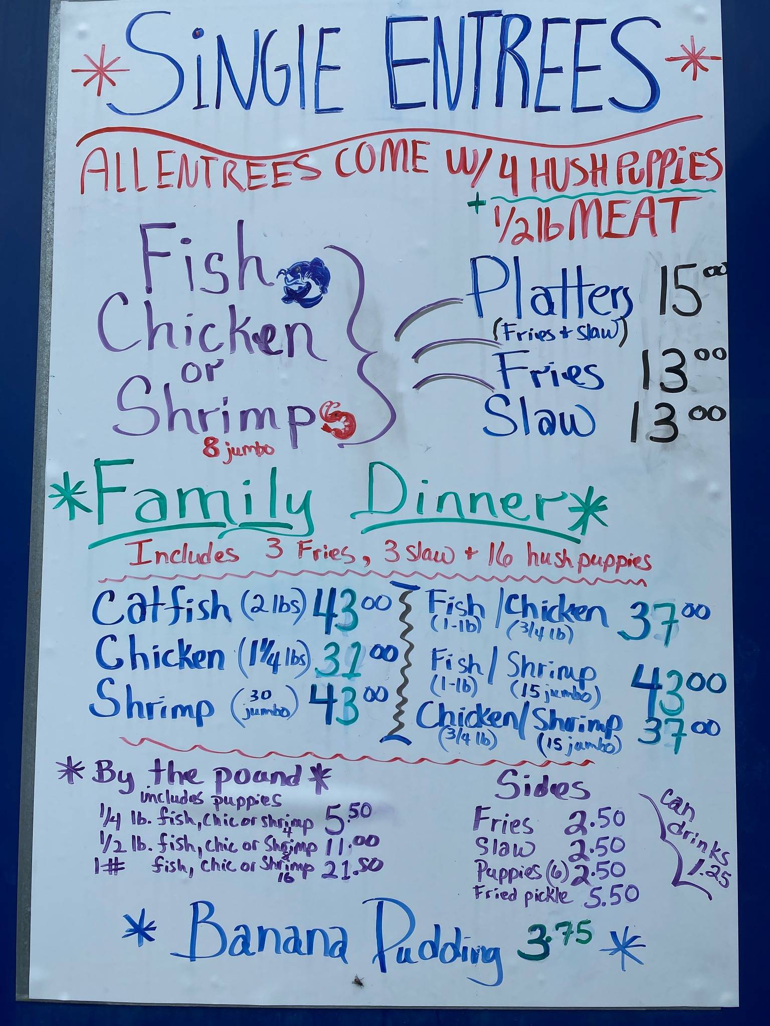 Menu at Mackey’s Catfish restaurant, Russellville