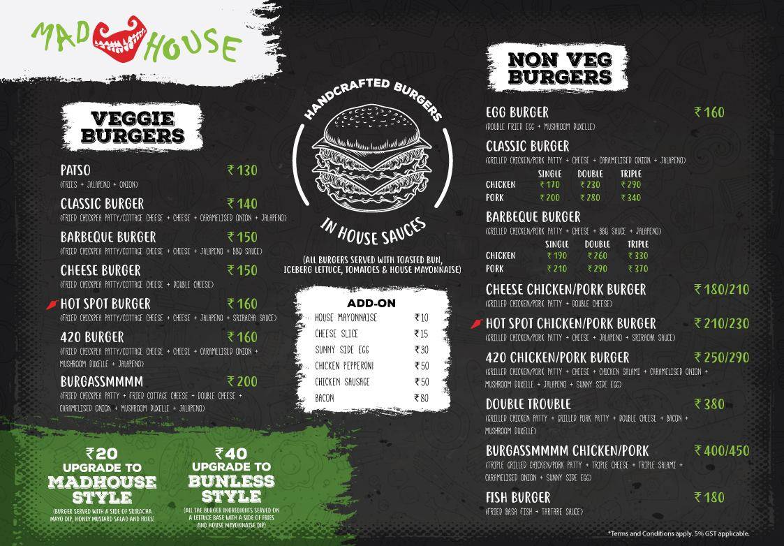Menu at Mad House, Thane