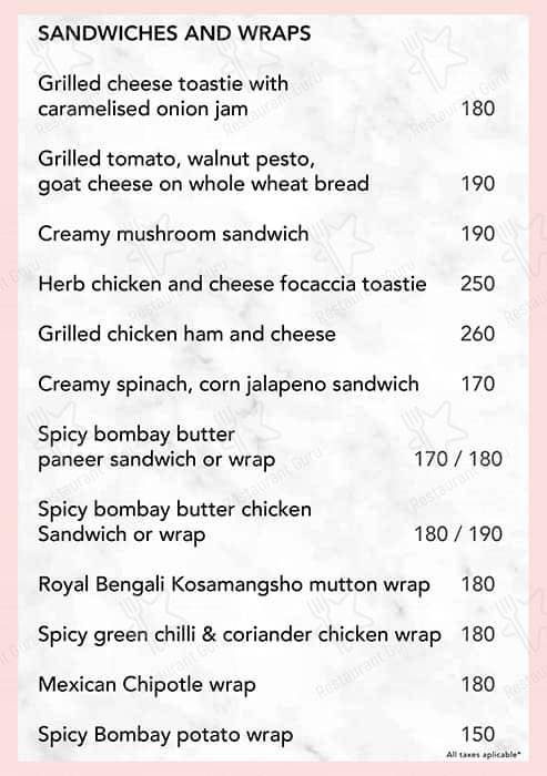Menu at Madéline India, Pune