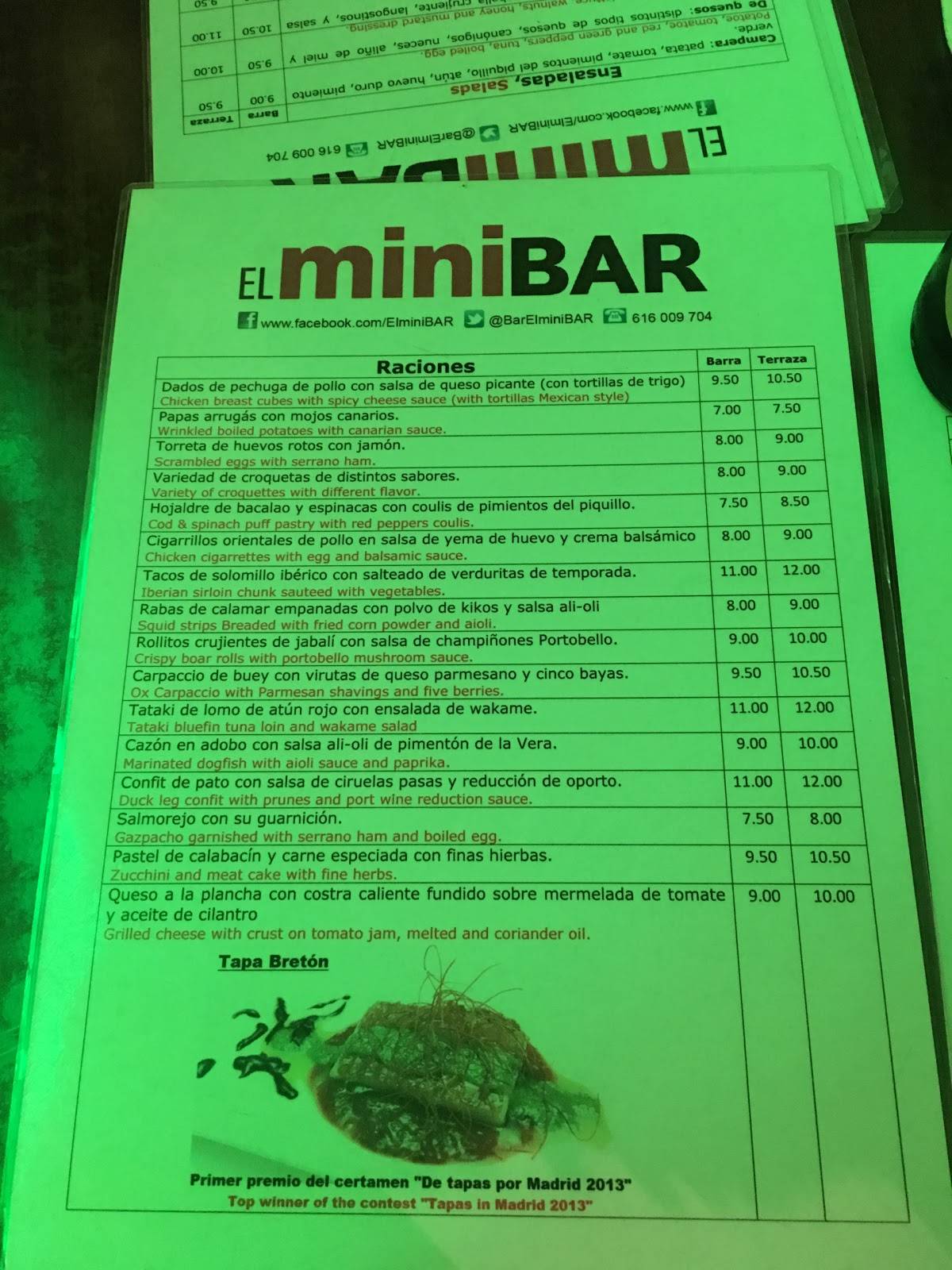 Menu at El Minibar, Madrid, C/ del Mesón de Paños