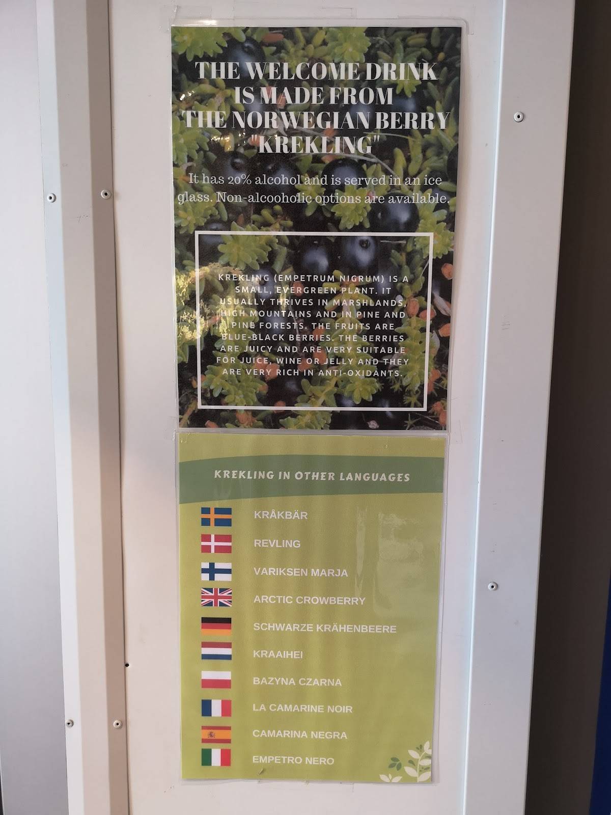 Menu at Magic Ice Bar, Bergen