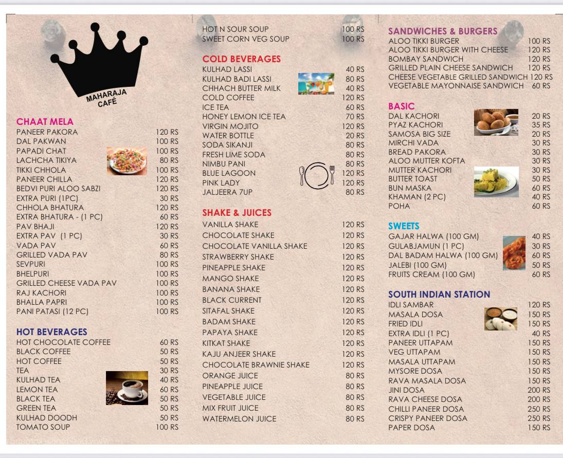 Menu at Maharaja Café, Jaipur, BM Birla Auditorium