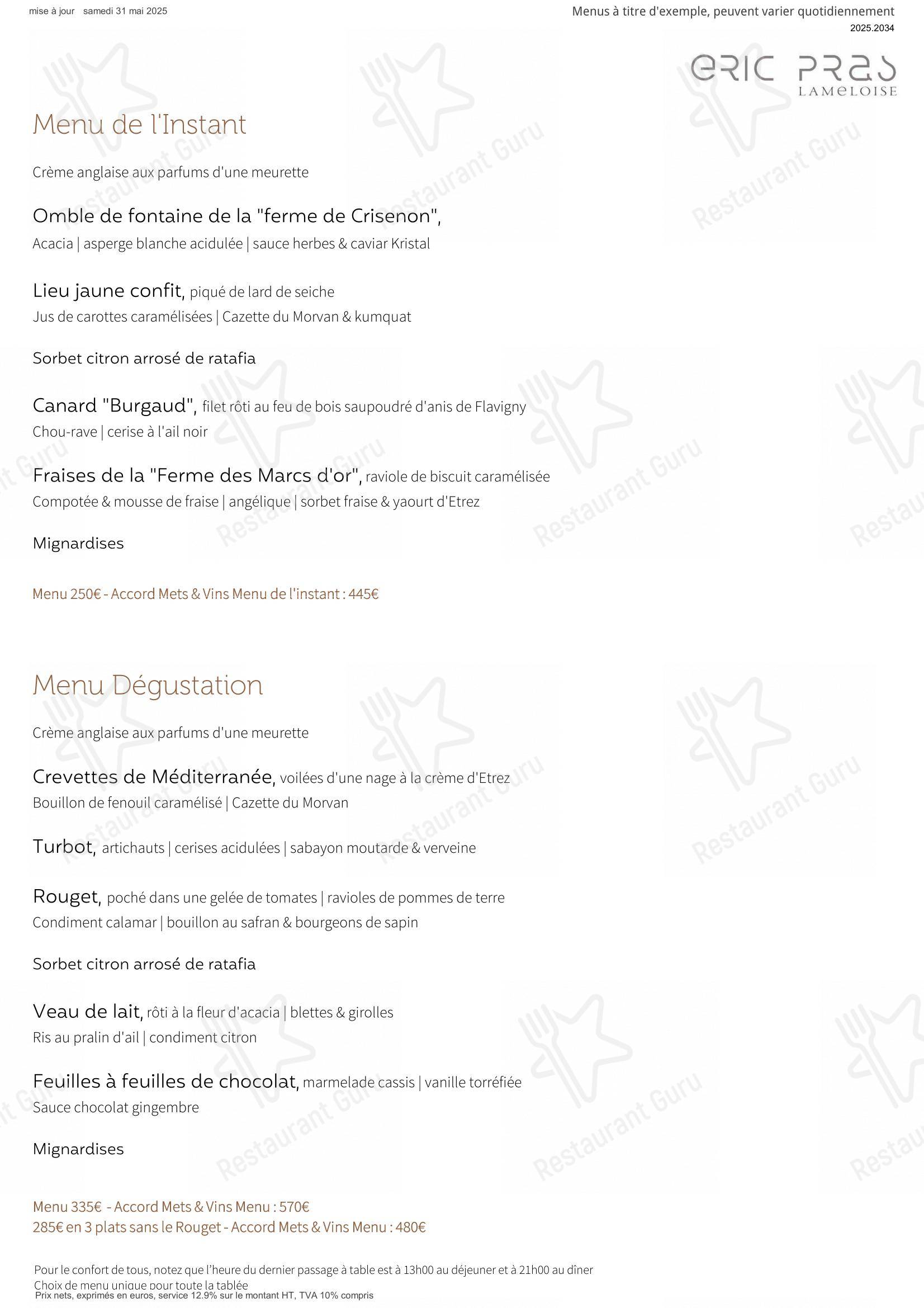 Menu at Maison Lameloise restaurant, Chagny, 36 Pl. d'Armes