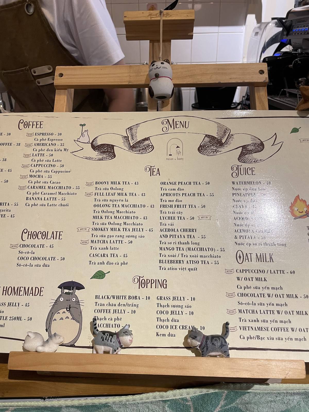 Menu at Maison de Boony restaurant, Ho Chi Minh City