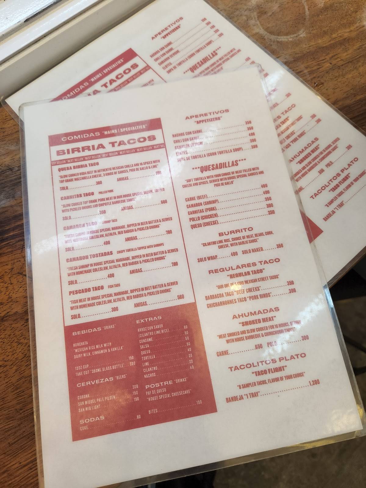Menu at Onlypans Taqueria restaurant, Makati
