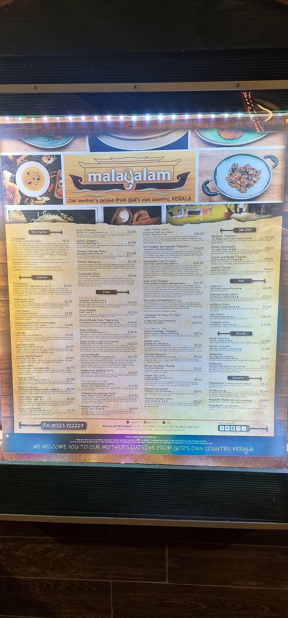 Menu at Malayalam Mother's Cuisine Kerala restaurant, Eastbourne