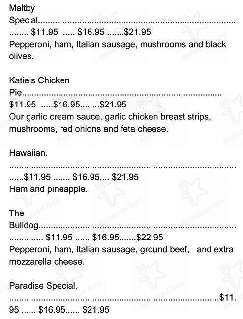 Menu at Maltby Pizza & Pasta pizzeria, Maltby