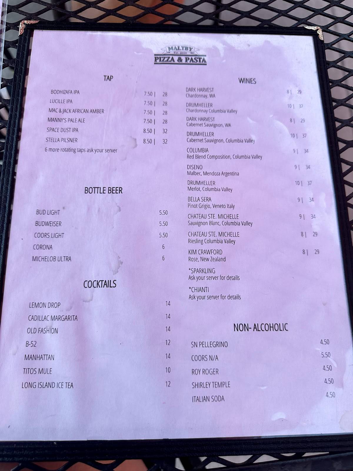 Menu at Maltby Pizza & Pasta pizzeria, Maltby