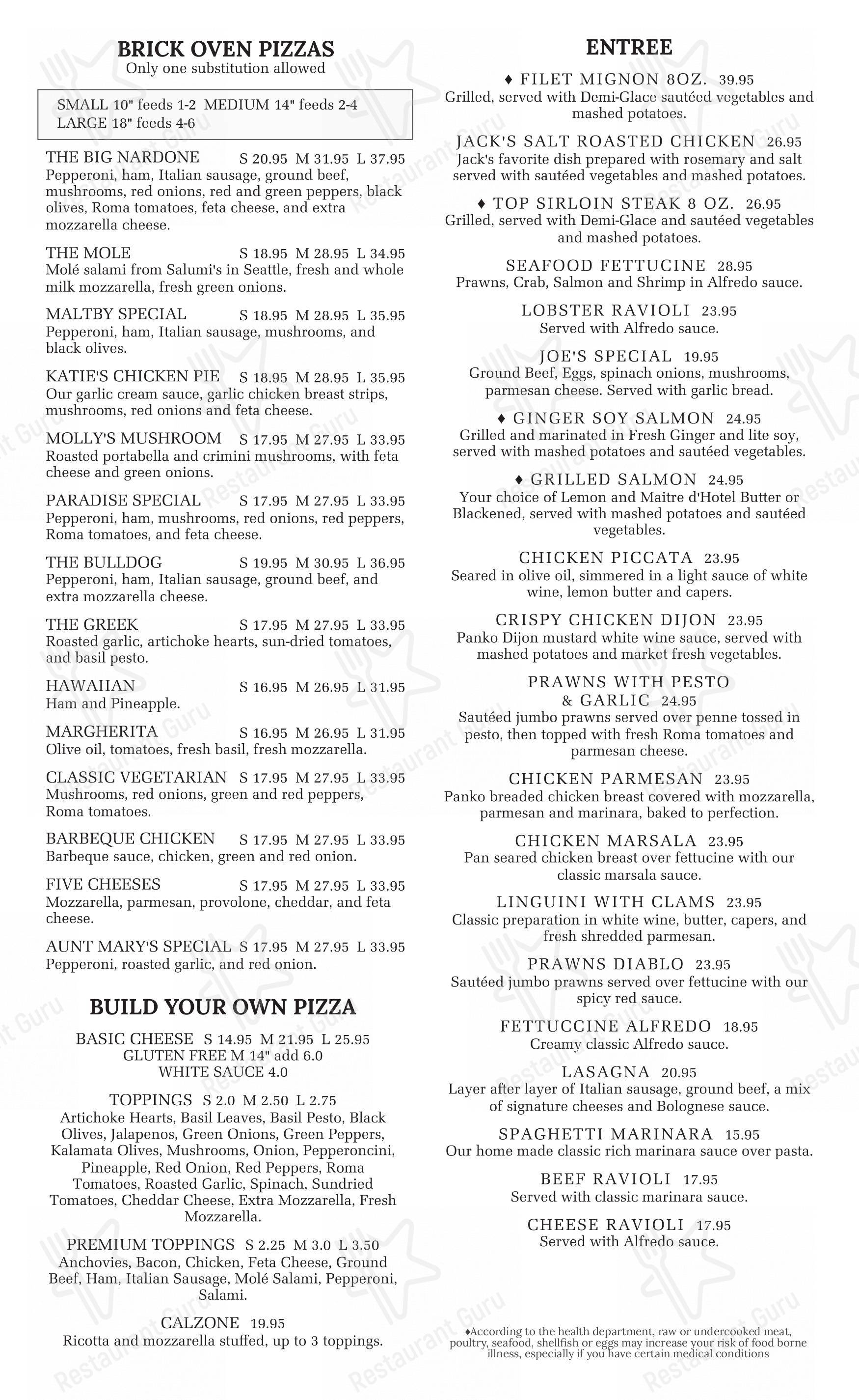 Menu at Maltby Pizza & Pasta pizzeria, Maltby