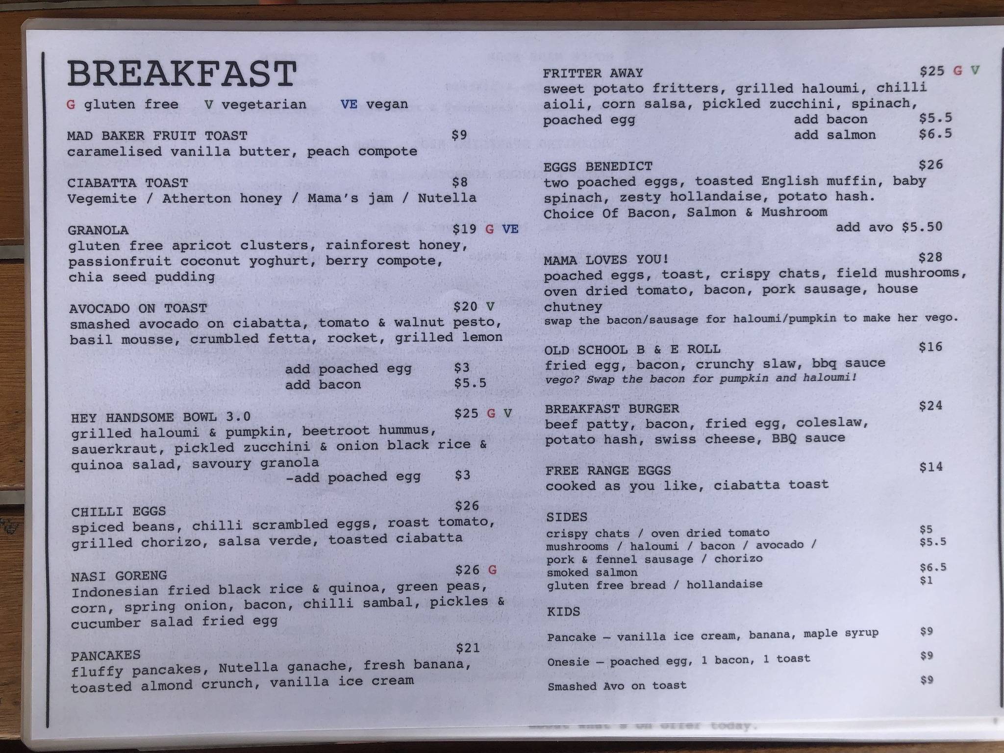 Menu at Mama Coco restaurant, Westcourt, 4/196 Mulgrave Rd