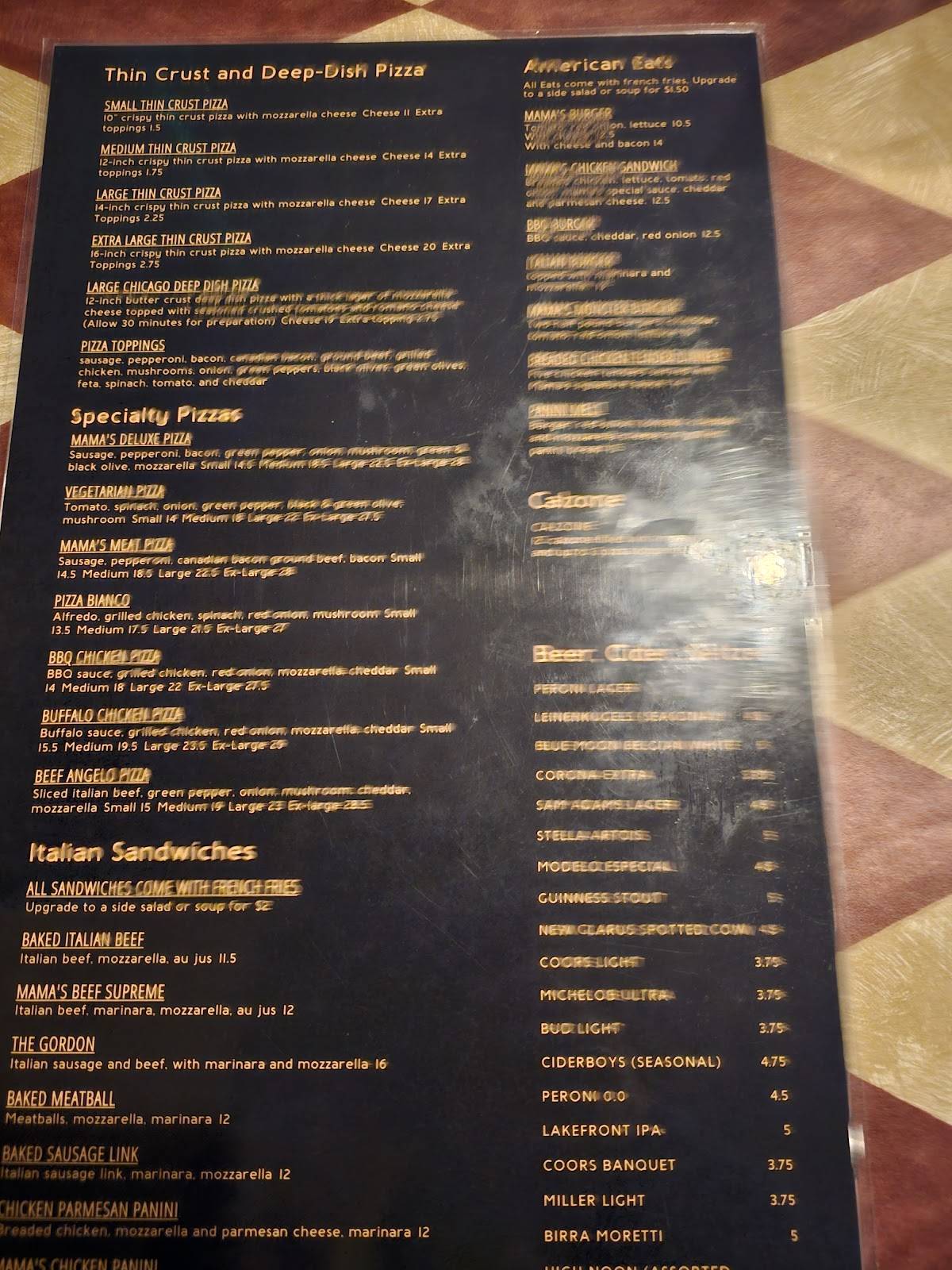Menu at Mama T’s Italian Eatery restaurant, Elkhorn