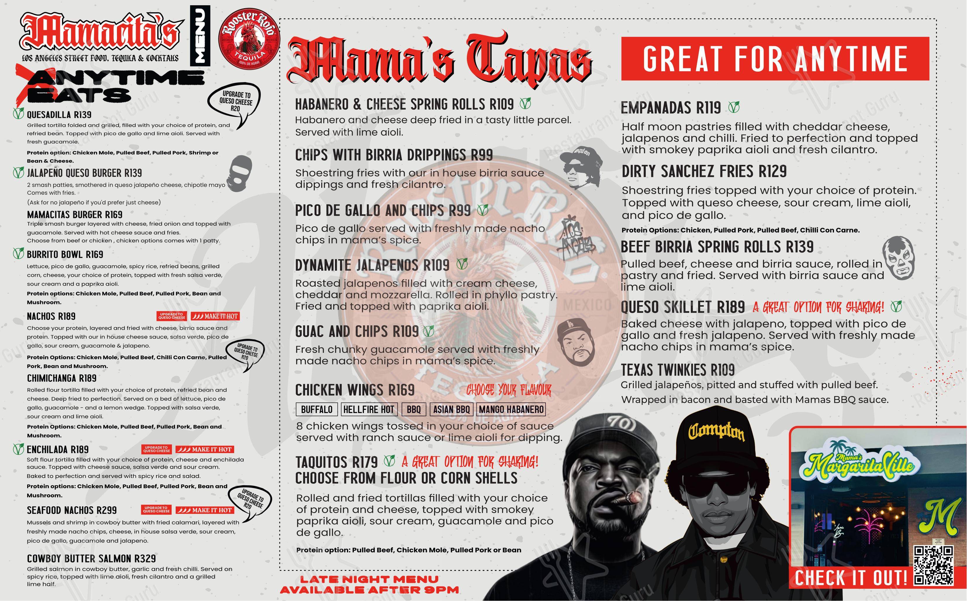 Menu at Mamacita's Cape Town restaurant, Cape Town